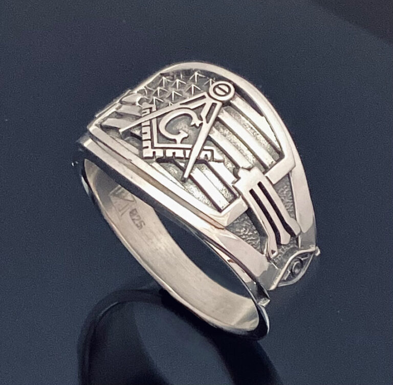 American Flag Masonic Ring in Sterling Silver ~ Style 027a flag ...