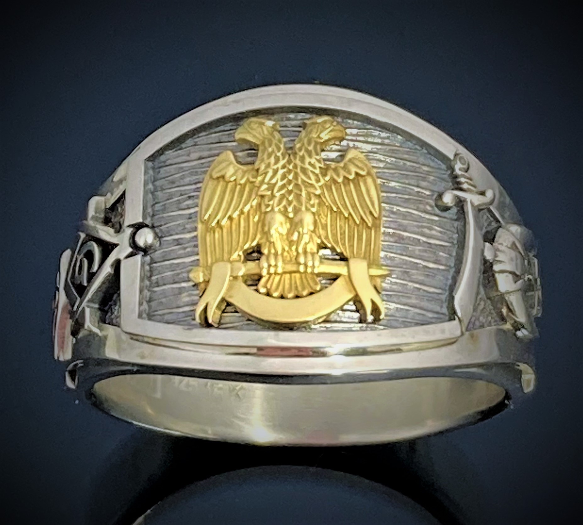 Two Tone Scottish Rite Shriner Ring in Sterling Silver and 18k gold ...