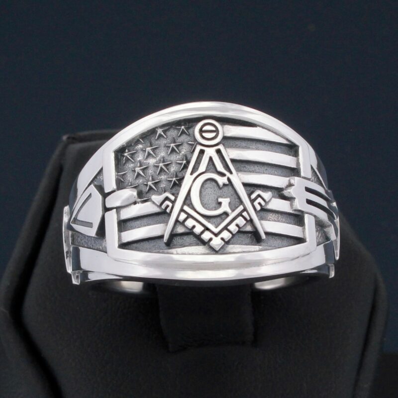 American Flag Masonic Ring in Sterling Silver ~ Style 027a flag ...